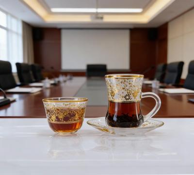 China 36pcs Coffee&Tea Cup Glass Cups Set With Colorful Flower And Gift Box for sale
