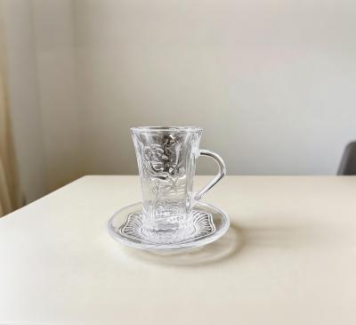 China Rose flower pattern design Glass cup set 3.35oz machine-made glass premium glass for sale