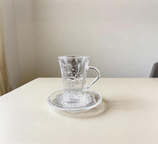 Quality Rose flower pattern design Glass cup set 3.35oz machine-made glass premium glass for sale