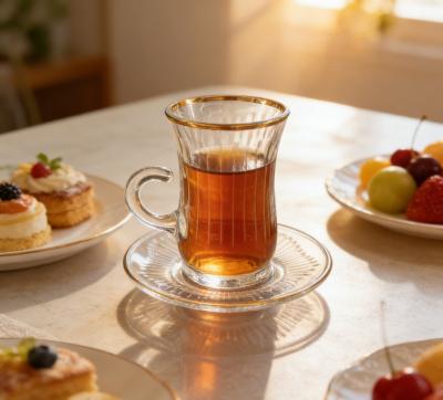 China 12Pcs Luxury Glass Coffee Tea Cup Saucer Sets For Home / Dining / Entertaining / Gifting for sale