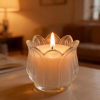Quality 6 Piece Home Glass Lotus Candle Holder , Cylinder Glass Votive Candle Holders for sale