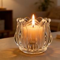 Quality Round Small Crystal Candle Holders , Clear Glass Dinner Candle Holders 186g for sale