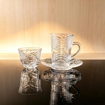 China Eco-Friendly Chevron Pattern Glass Tea Cup Set 6pcs Turkish Cups 6pcs Saucers 6pcs Cawa Cups for sale
