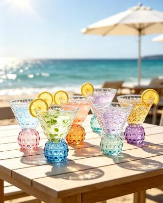 China Elegant Vintage Colorful Cocktail Glasses Set Multi‑Colored Stemless Goblets for Beach Party, Bar & Daily Dessert Use for sale