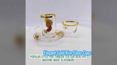 Elegant Gold Rim Glass Tea Cup Set for Home and Cafe