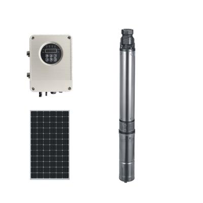 China Drinking Water Treatment DC Brushless Permanent Magnet Submersible Deep Well Solar Water Pump Set With External Controller for sale