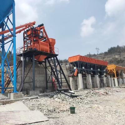 China HZS35-75 Concrete Mixing Plant With Screw Conveyor / Cement Silos / Lifting Hopper for sale