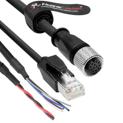 China Alvin's Cables M12 12 Pin Power Functional Ethernet Cable for DJI Livox HAP(TX) Mid-70 Mid-360 LiDAR Sensor, M12 Aviation 12 Pin Female to RJ45 1 to 3 Breakout Cable 19.7in/50cm for sale