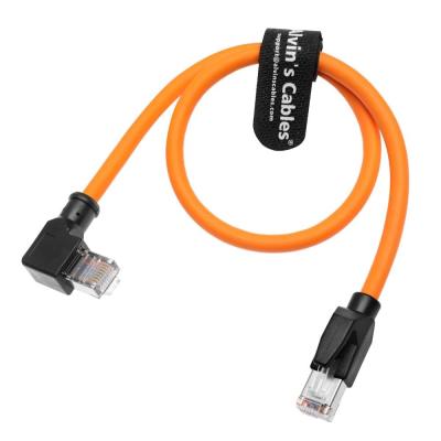 China Alvin's Cables CAT6A Shielded Right Angle RJ45 Cable 1m Orange for PLC Robotics for sale