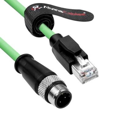 China Alvin's Cables M12 to RJ45 4-Pin Ethernet Cable, 20m Green, High-Flex Industrial for sale