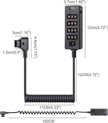 China D Tap Splitter Cable With Power Switch Male D Tap To 4 Female D Tap 2 DC USB For V Mount Battery for sale