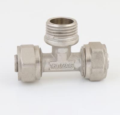 China Multilayer pex pipe fittings brass compression fittings tee male for pex-al-pex pipe for sale