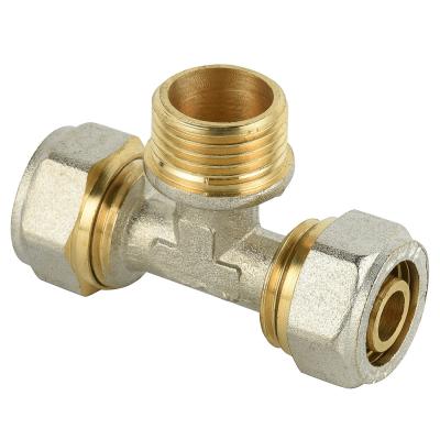 China pex-al-pex pipe fittings double color brass Tee Male   compression fittings  for pex-al-pex pipe for sale