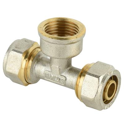 China pex-al-pex pipe fittings double color brass Tee Female compression fittings for pex-al-pex pipe for sale