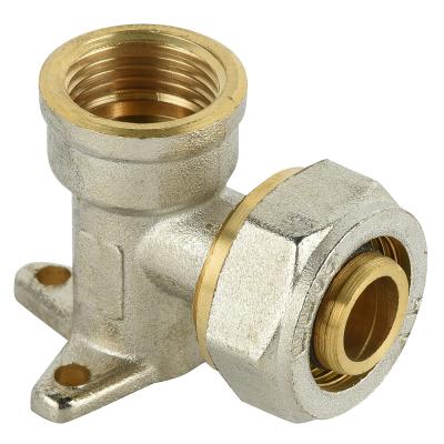 China pex-al-pex pipe fittings double color brass wallplate  elbow female fittings  for pex-al-pex pipe for sale