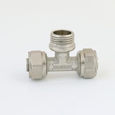 China brass compression pex pipe fittings  Tee Male with plated for pex-al-pex pipe fittings for sale