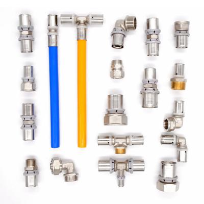 China Brass press pipe fitting connecter for pex al pex hot water floor heating plumbing fittings for sale