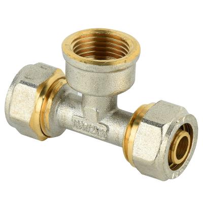 China brass thread compression fittings Tee Female connector for pex al pex plumbing pipe fittings for sale
