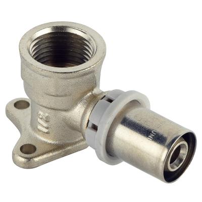 China brass u type press elbow female with wallplate connector fittings for plumbing  pex al pex pipe for sale