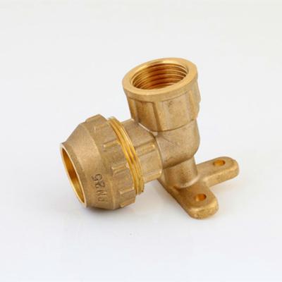 China Brass compression female elbow with wall plate fittings for PE pipe plumbing fittings PE fittings Plumbing Materials for sale
