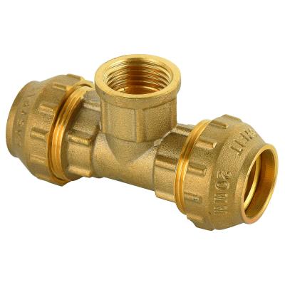China Custom pumping brass compression forging female tee connector fittings for pe pipe fittings for sale