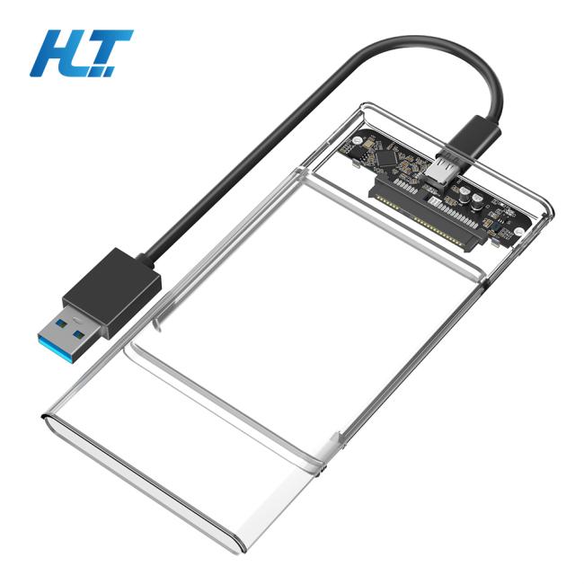 Front view of USB 3.0 Type-C HDD enclosure with transparent case