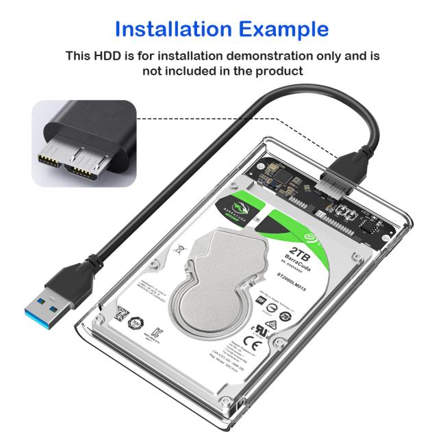 Transparent 2.5 Inch SATA III HDD SSD External Hard Drive Case USB 3.0