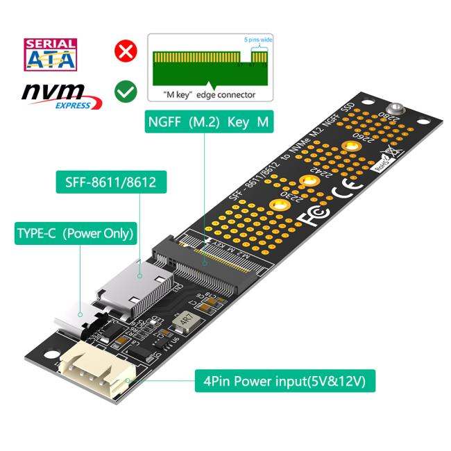 M.2 NVMe to SFF-8611/8612 Adapter connection detail