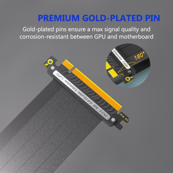 Quality PCIE 4.0 Extension Cable, Black 16x Shielded High Speed GPU Riser Cable with PCI for sale