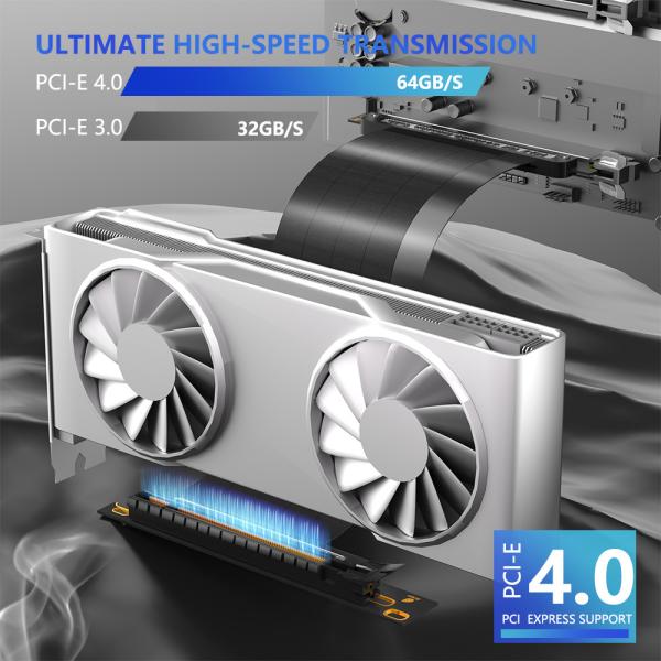 Quality PCIE 4.0 Extension Cable, Black 16x Shielded High Speed GPU Riser Cable with PCI for sale