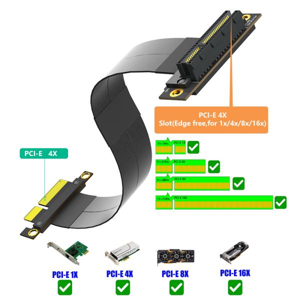 Quality 90° Reverse PCIE Slot Computer Adapter 24cm Pcie Slot Extension Cable for sale