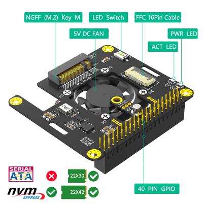 China M.2 NVMe Raspberry Pi Adapter 30g PCIe Ssd Adapter Automatic Discoloration LED for sale