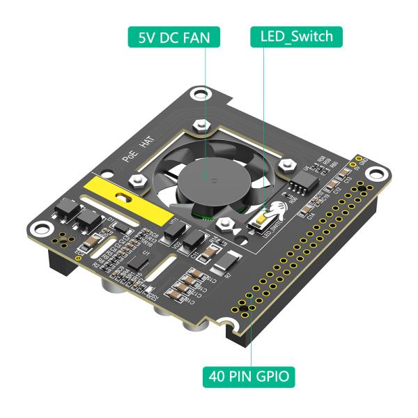 Quality Raspberry Pi 5 PoE HAT with Cooling Fan and Automatic LED 5V 5A 25W IEEE 802.3af for sale
