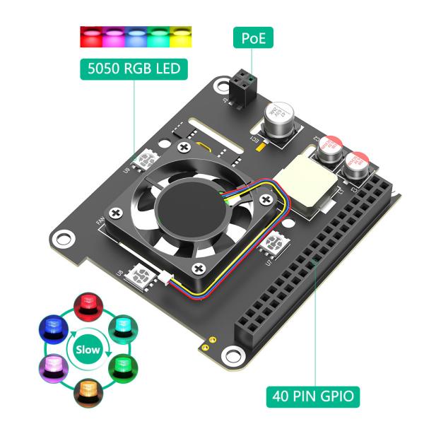 Quality Raspberry Pi 5 PoE HAT with Cooling Fan and Automatic LED 5V 5A 25W IEEE 802.3af for sale