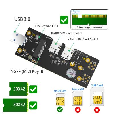 China NVME NGFF M.2 To USB 3.0 Adapter With Dual NANO SIM Card Slot for sale