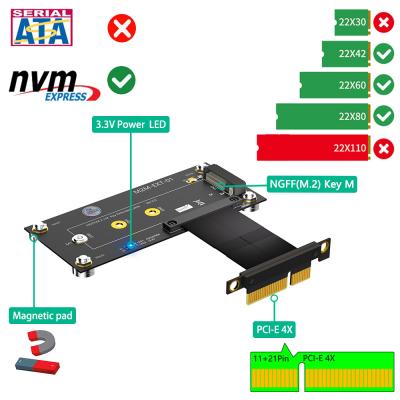 China New VersionM.2 NGFF nvme M-key SSD to PCI- E 4X Extension Cable With magnetic Pad for sale