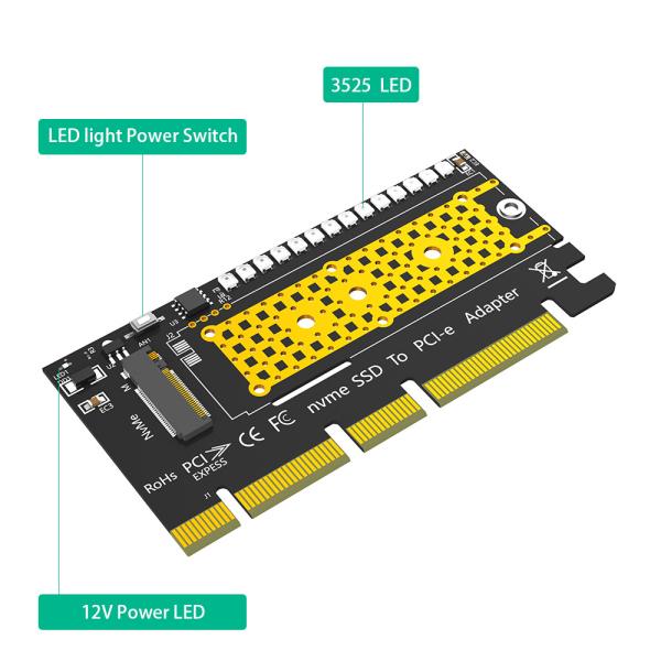 Quality M.2 nvme SSD to PCI-E 4X/8X/16X adapter with 3528 Colorful flash LED for sale