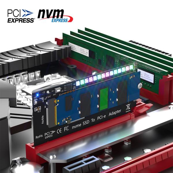 Quality M.2 nvme SSD to PCI-E 4X/8X/16X adapter with 3528 Colorful flash LED for sale