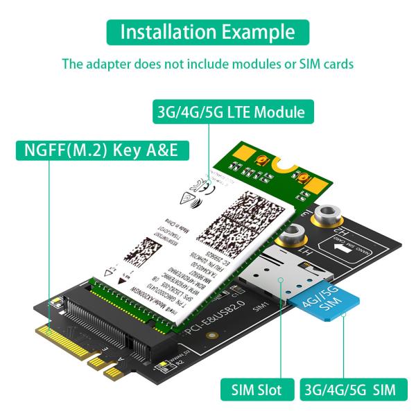Quality M.2 Key B to A+E Adapter with NANO SIM card Slot for 3G/4G/5G Module for sale