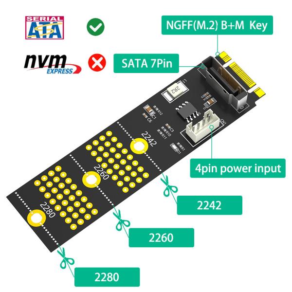 Quality NGFF M.2 Key B+M To SATA Adapter Card Extender 2.5inch for sale
