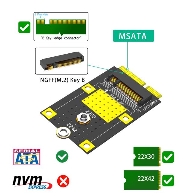 MSATA to M.2 adapter connection detail