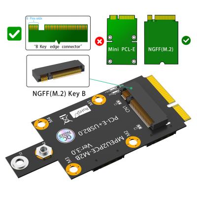 China Mini PCI-E  to NGFF M.2 B-Key Adapter with Dual NANO SIM Card Slot 3G/4G/5G WWAN Module in Stock for sale