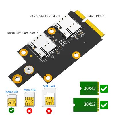 China Mini PCI-E  to NGFF M.2 B-Key Adapter with Dual NANO SIM Card Slot 3G/4G/5G WWAN Module in Stock for sale