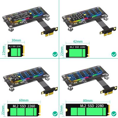 China PCI- E X1 to M.2 NVME NGFF SSD Adapter Extension Cable With Cooling Fan and Automatic Discoloration LED. for sale