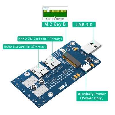 China USB 3.0 & Type-C Auxiliary Power To NGFF M.2 B-Key Wireless Adapter Card With 2 NANO SIM Slot For 5G 4G LTE WWAN Modem Module. for sale