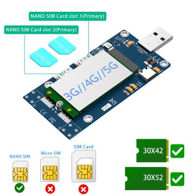 China USB 3.0 & Type-C Auxiliary Power To NGFF M.2 B-Key Wireless Adapter Card With 2 NANO SIM Slot For 5G 4G LTE WWAN Modem Module. for sale