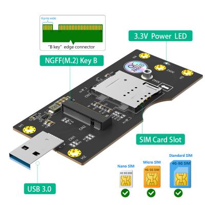 China USB 3.0 Type-A Connector To M.2 NGFF Key-B Wireless Adapter Card 1 Standard SIM Slot For 5G 4G LTE WWAN GSM Modem Module for sale