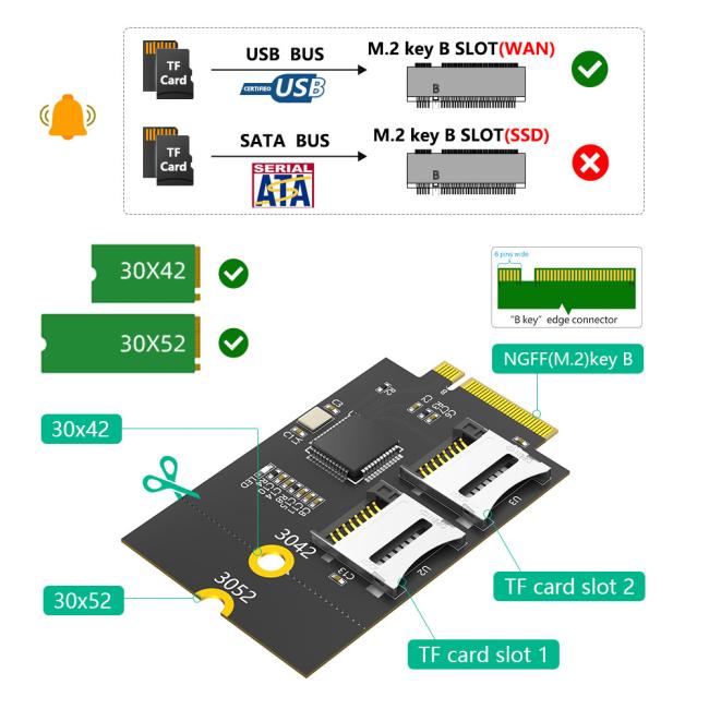 Dual Micro SD to NGFF M.2 Key B Adapter top view