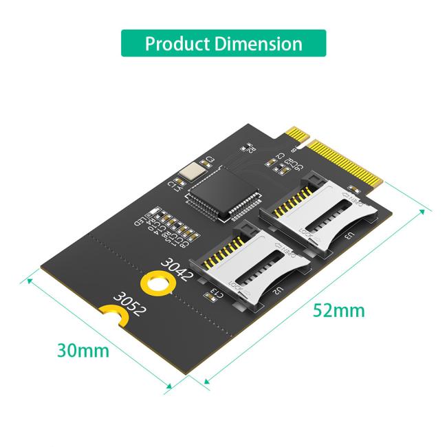Dual Micro SD to NGFF M.2 Key B Adapter with components