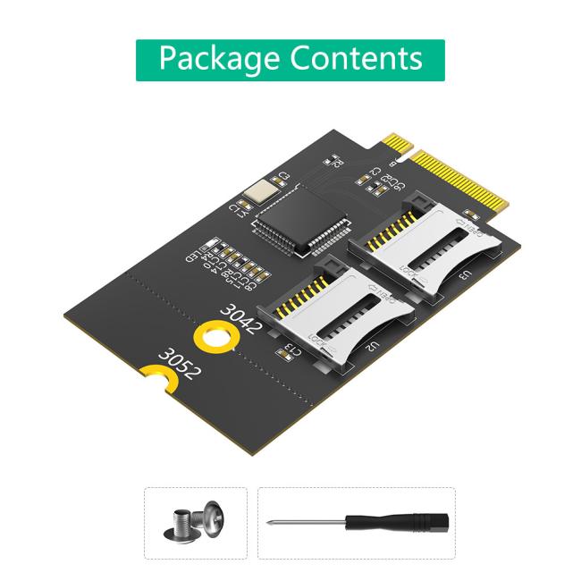 Dual Micro SD to NGFF M.2 Key B Adapter package contents